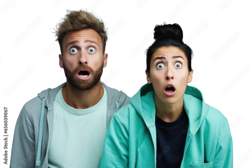 shocked couple of young people surprised and scared, png file of ...