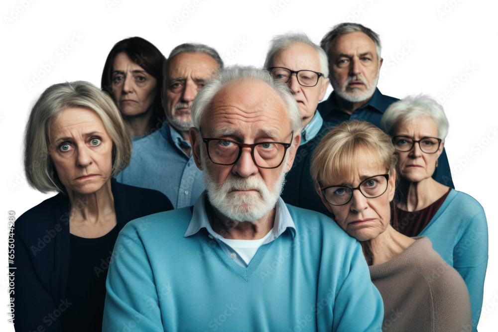 group of sad upset strict disappointed old people pensioners, png file ...