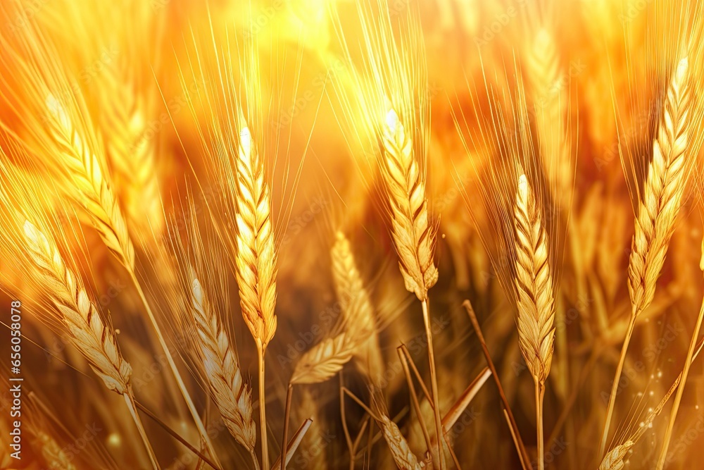 Envision a Photograph of a Sunlit Golden Wheat Field: Abstract Golden Background with a Glowing ...