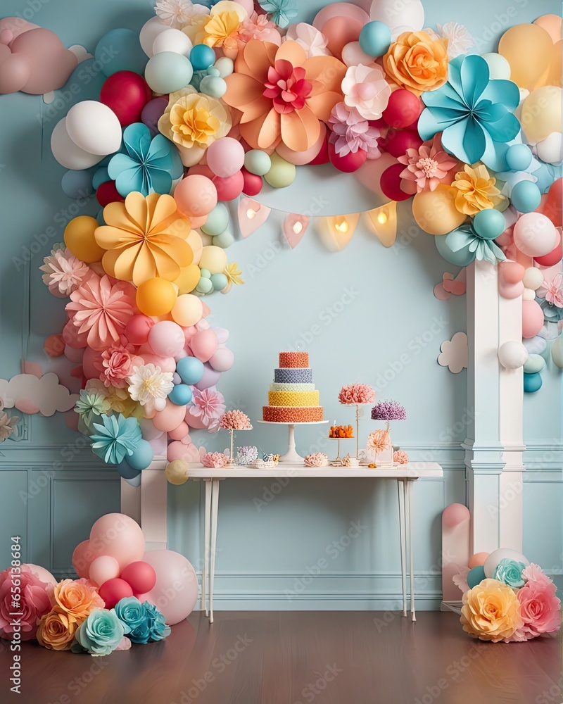 Floral Balloons Digital Party Backdrop Photography Background Birthday ...