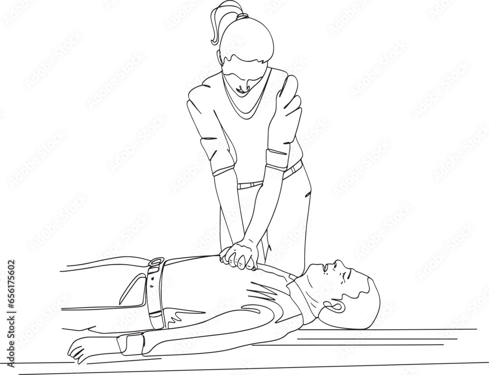 Vetor Cardiopulmonary Resuscitation (CPR) in Action - Vector Art, Young Girl Administers CPR to ...