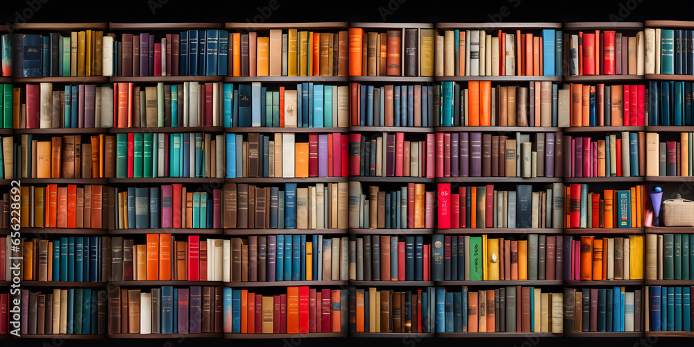 colourful books on a shelf Stock Photo | Adobe Stock