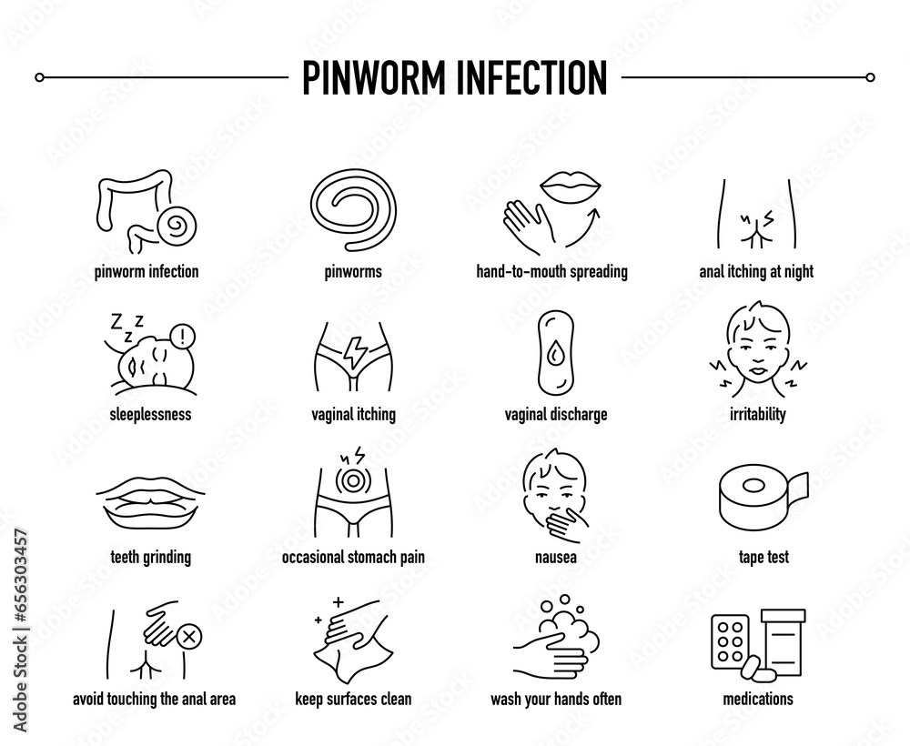 Vector de Stock Pinworm Infection symptoms, diagnostic and treatment ...