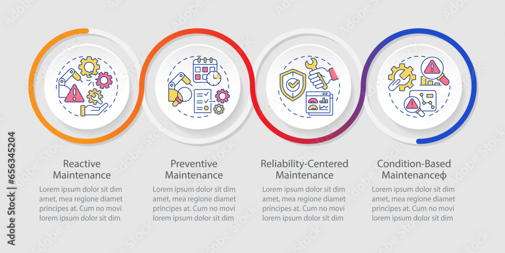 2D predictive maintenance colorful vector infographics template with line icons, data ...