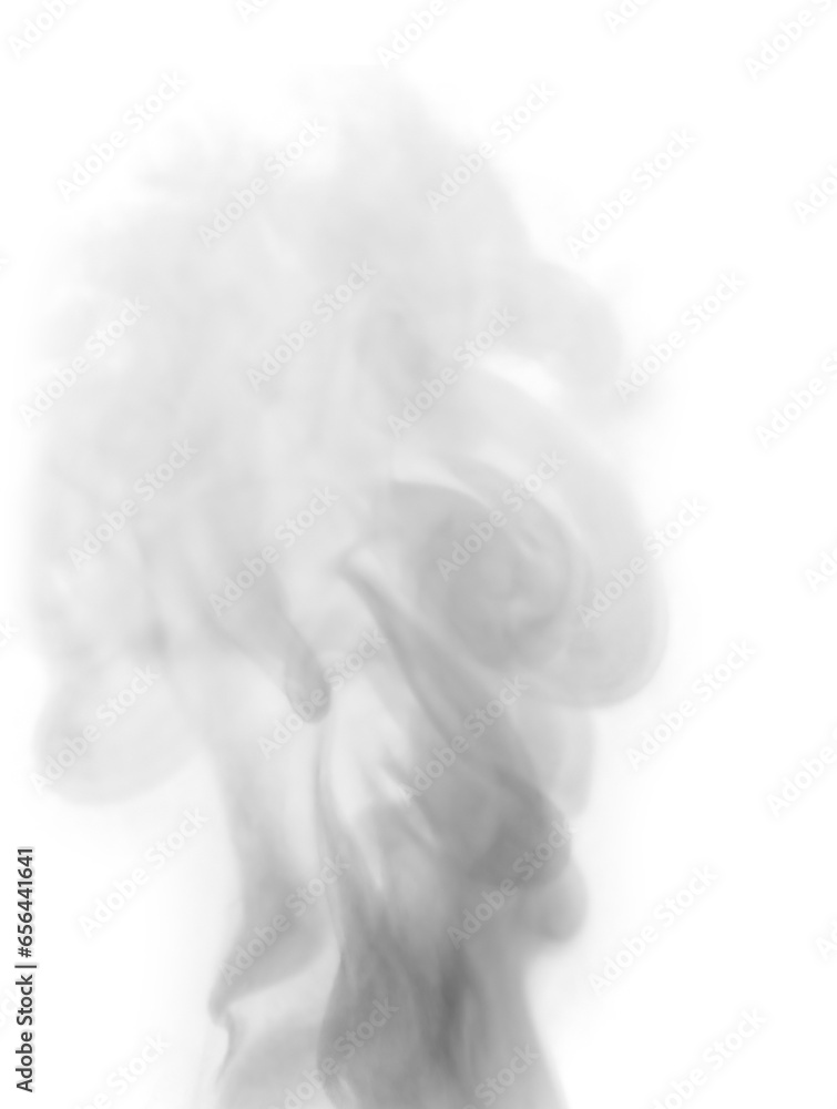 Abstract black puffs of smoke swirl overlay on transparent background ...
