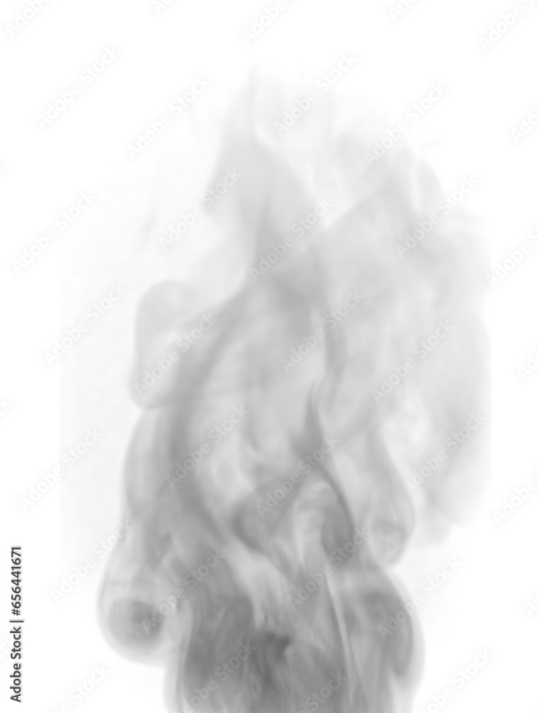 Abstract black puffs of smoke swirl overlay on transparent background ...