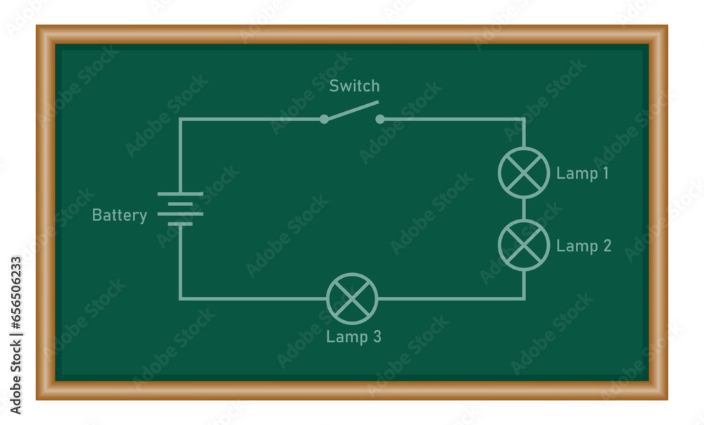 Draw a schematic diagram of three bulbs connected in series. Stock ...