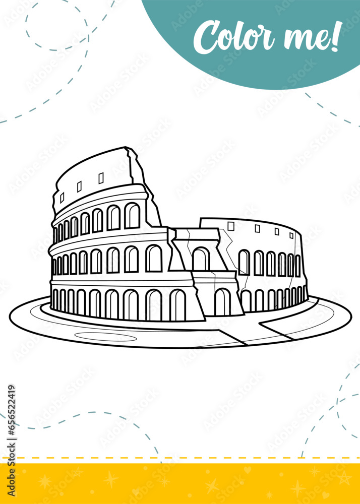 Coloring page for kids with cartoon Roman colosseum. A printable ...