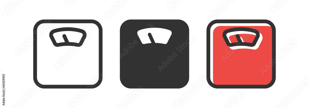 Weight scale icon. Overweight body symbol. Kg scale. Diet control signs ...