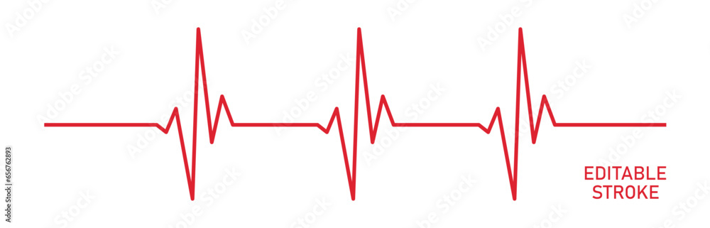 Editable stroke heart diagram, red EKG, cardiogram, heartbeat line ...