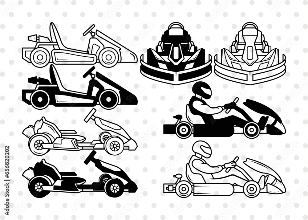 Kart Racing Svg Silhouette - Go Kart Racing Outline Cricut Cut Files ...