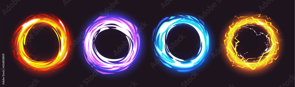 Magic portal light effect set isolated on black background. Vector ...