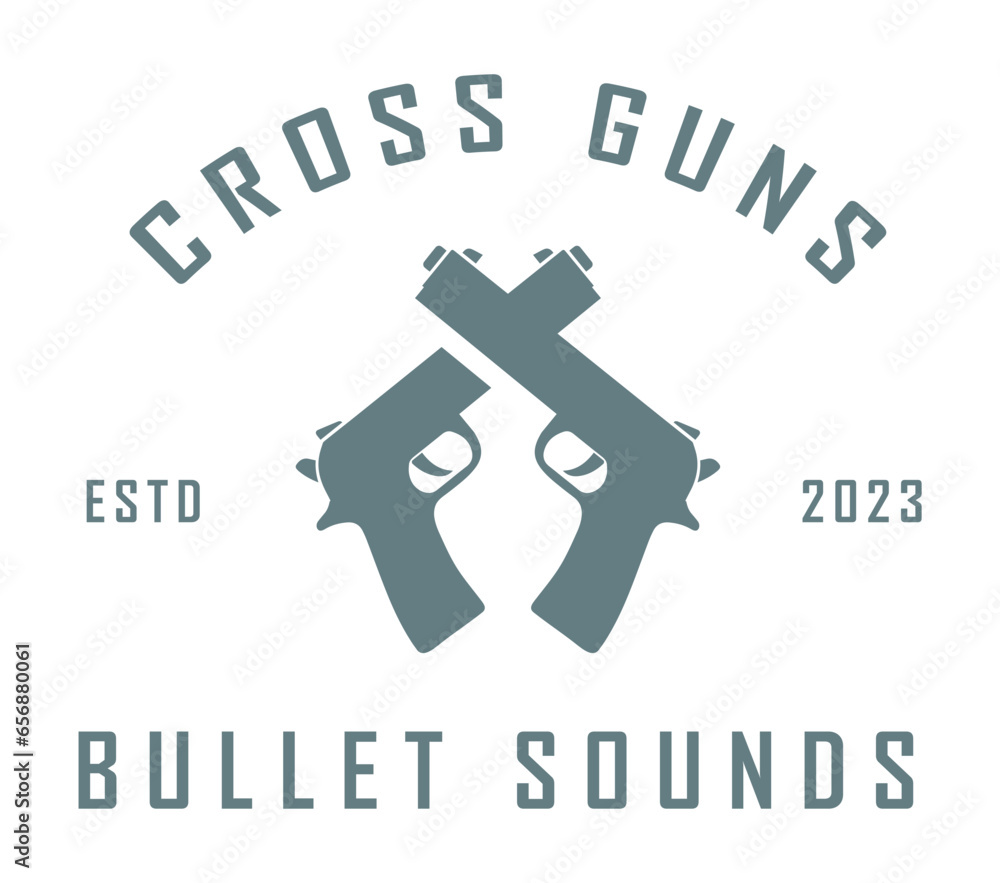 Graphic black detailed silhouette pistols, guns, rifles, sub machines ...