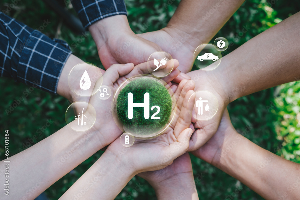 H2 hydrogen innovation zero emissions technology.Icon of clean hydrogen ...