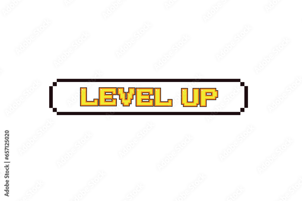 simple pixelated level up text. concept of vintage video game. pixel ...