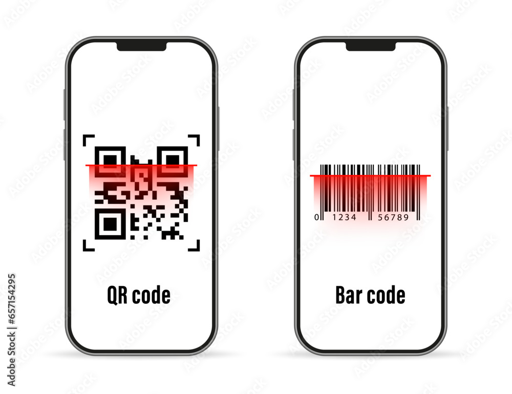 Smartphone scan QR code and bar code. Mobile phone qr code scanning ...