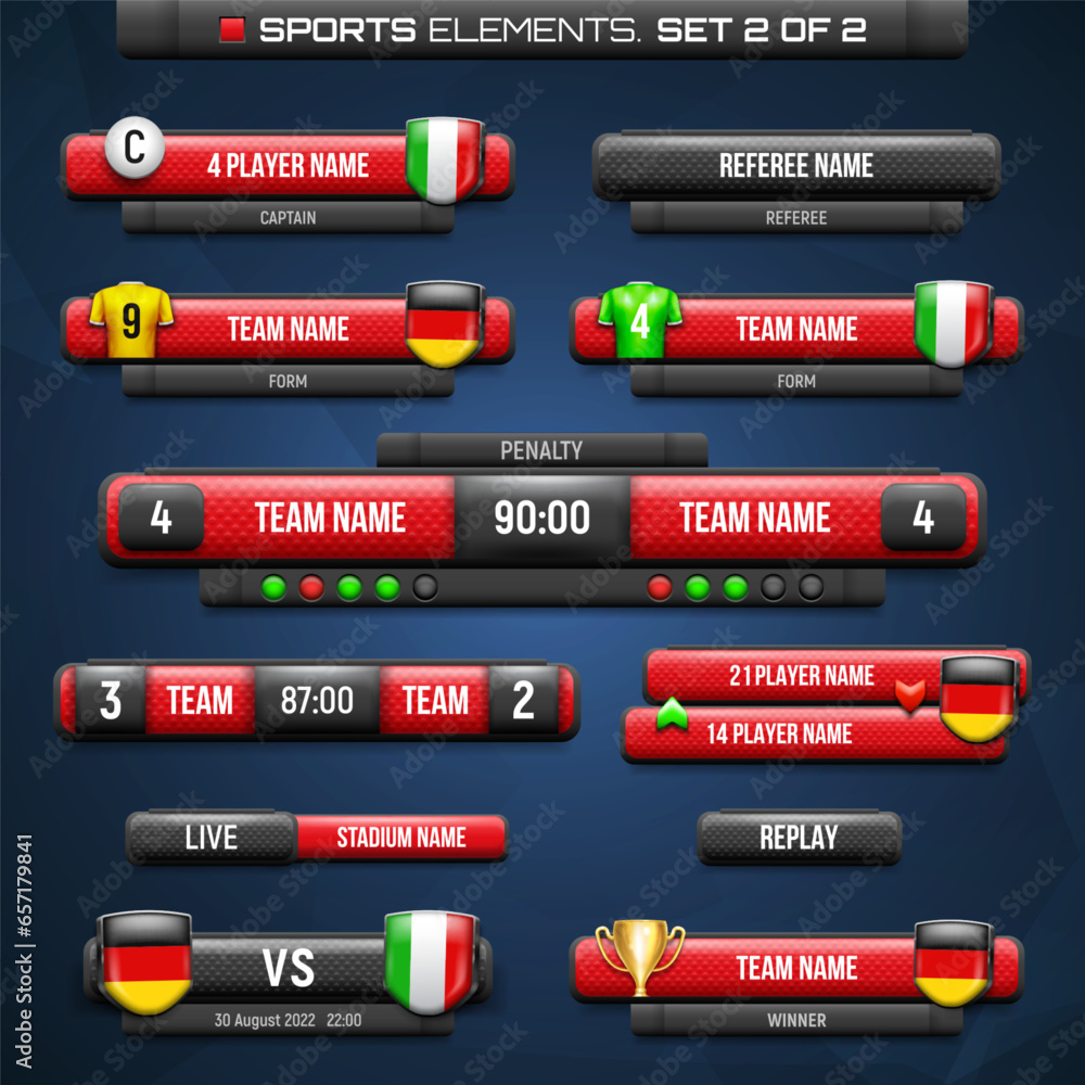 Football elements for broadcasting match. Sport scoreboard with time ...