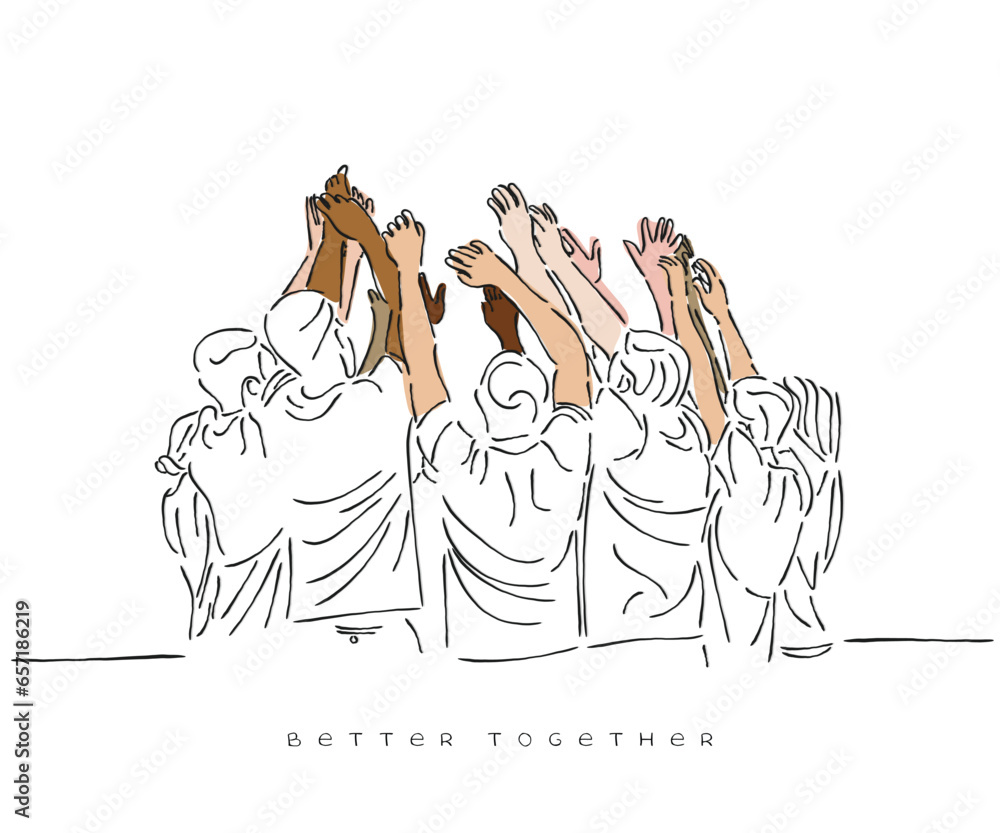 human solidarity line art. Concept of better together. Teamwork and ...