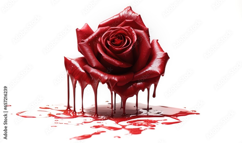 red rose in a pool puddle of dripping blood. Purity, Arousal, Symbol ...