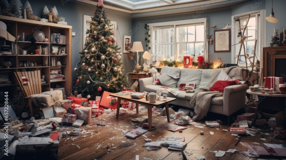 Christmas holiday stress, Stressful time. Christmas chaos at home ...
