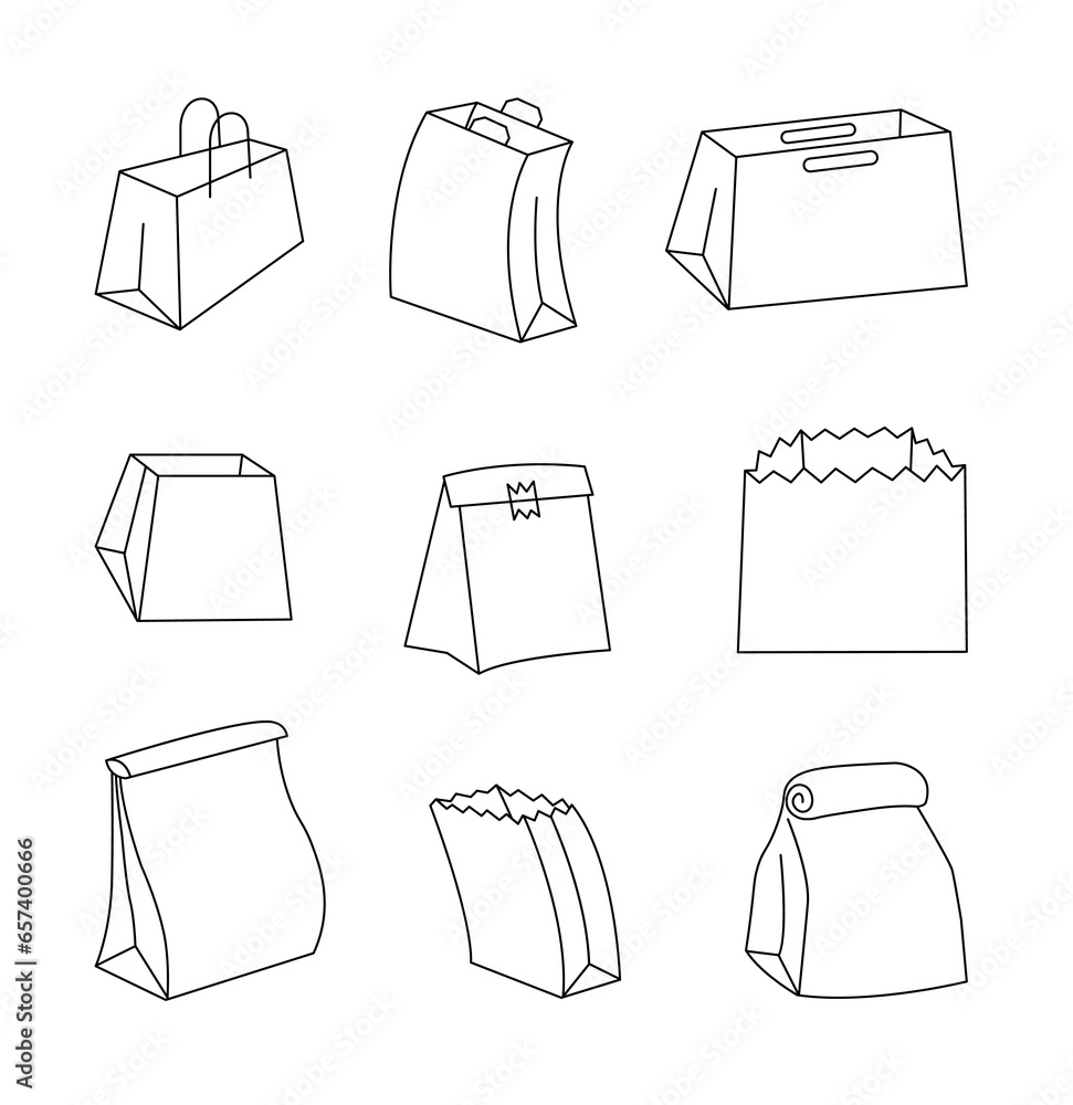 Paper bag. Coloring Page. Food product box package. Vector drawing ...