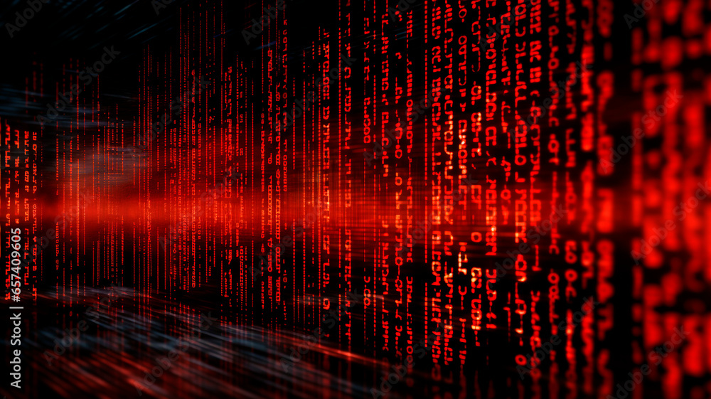 composition featuring vibrant red binary data displayed against a ...