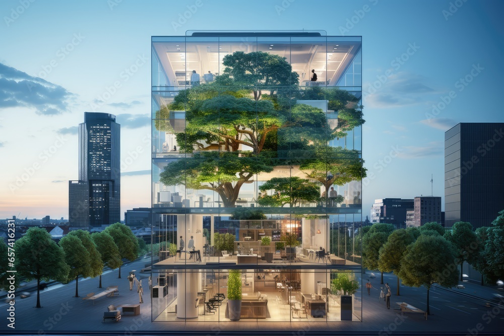Sustainble green building. Eco-friendly building in modern city ...