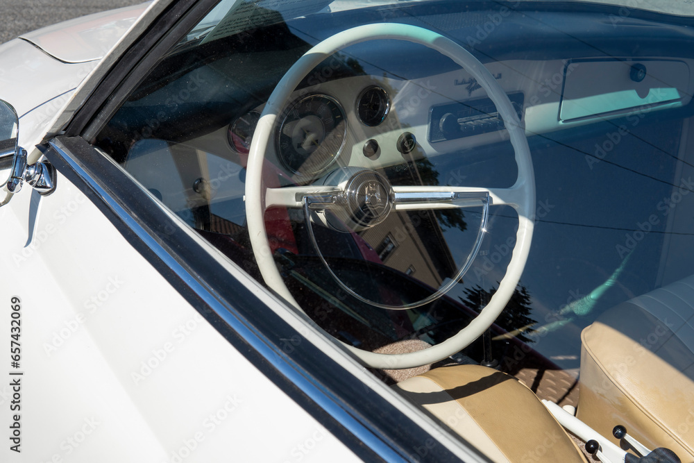 Snohomish, WA, USA - 25 September 2022. Interior of white Volkswagen ...