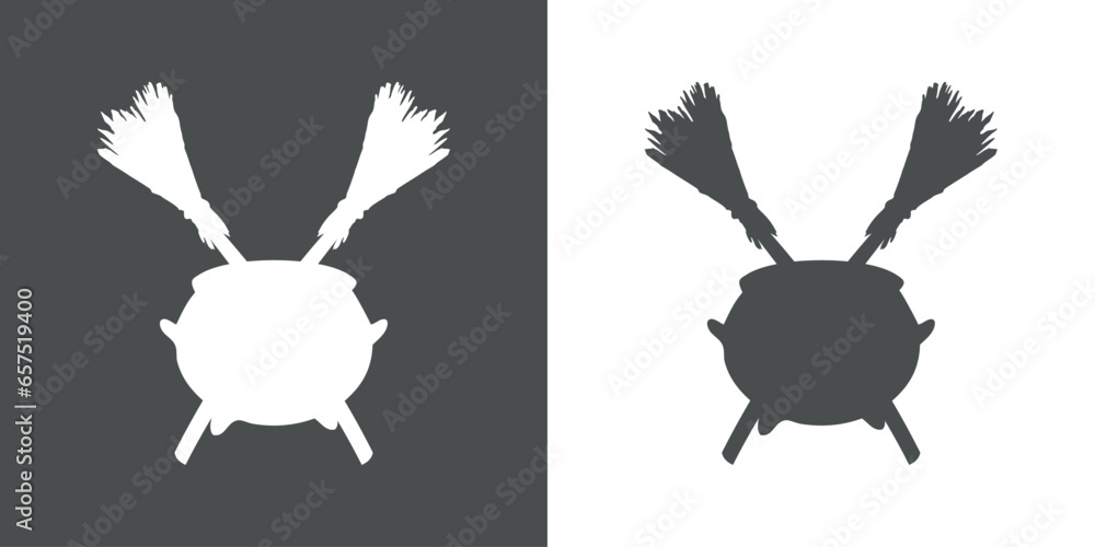 Logo con silueta de caldero de bruja sobre 2 escobas cruzadas para su ...