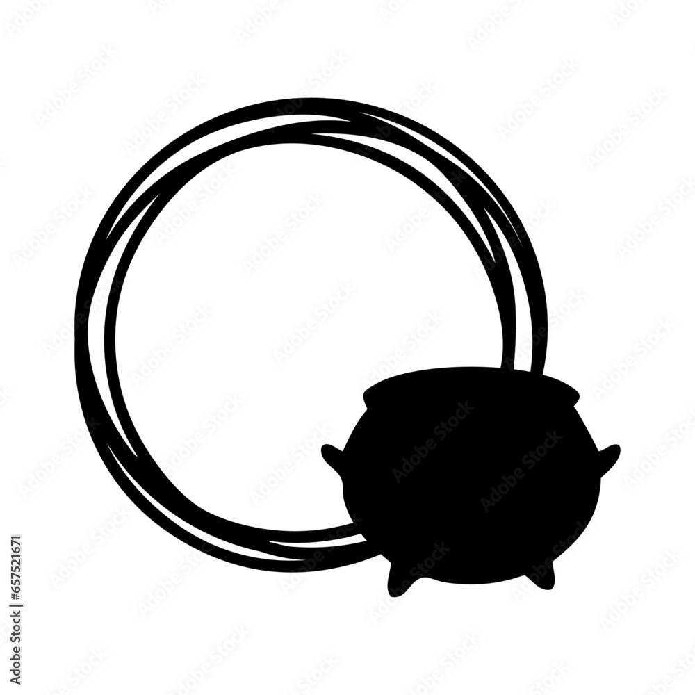Logo con marco circular con líneas con silueta de caldero de bruja para ...