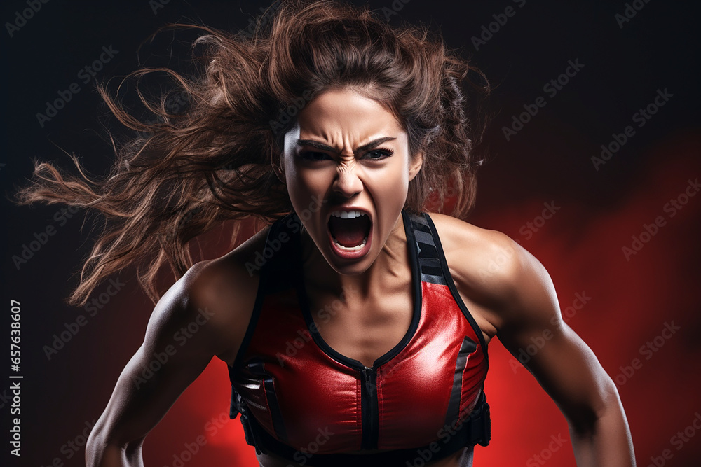 female fitness model screaming Stock Photo | Adobe Stock
