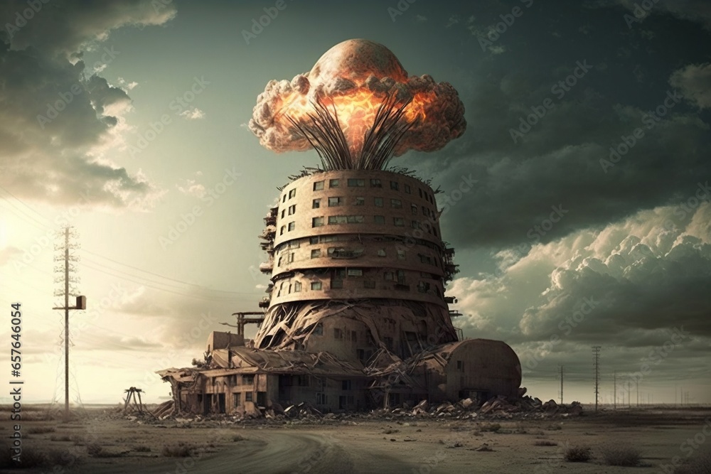 Nuclear explosion, house explosion, big bang, nuclear mushroom, digital ...