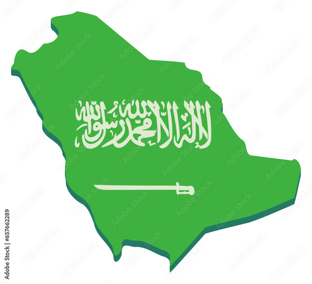 3D map of Saudi Arabia in Saudi Arabian flag colors in flat design ...