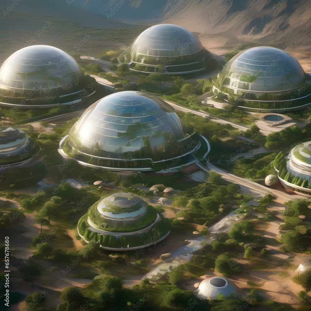 Ilustración de Stock An artist's rendering of a futuristic city on a ...