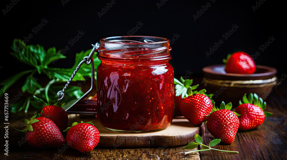 strawberry jam in a jar Stock Photo | Adobe Stock