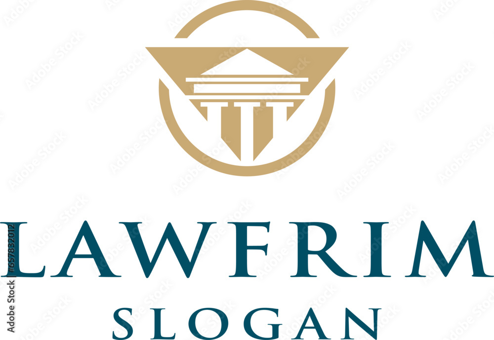 Golden round icon with antique building with columns. Can be used as ...