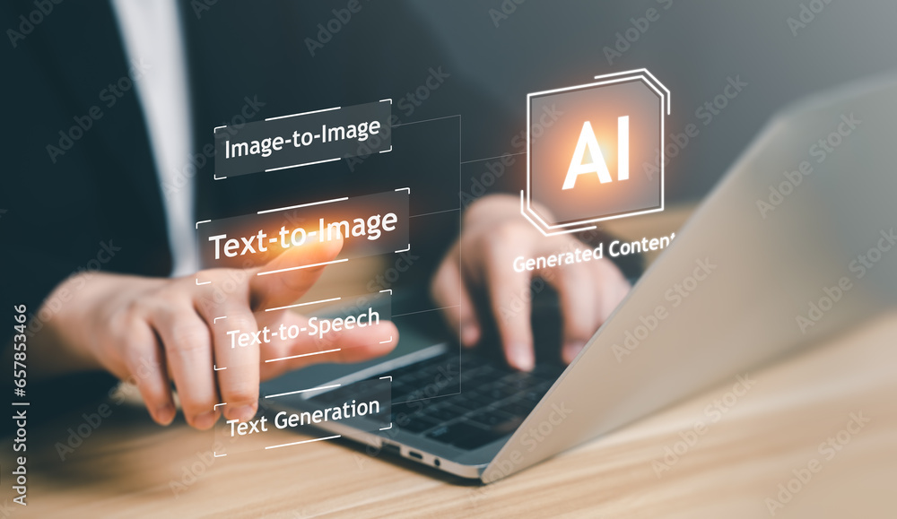 Artificial Intelligence, AI generated content Concept. Artist Man using ...