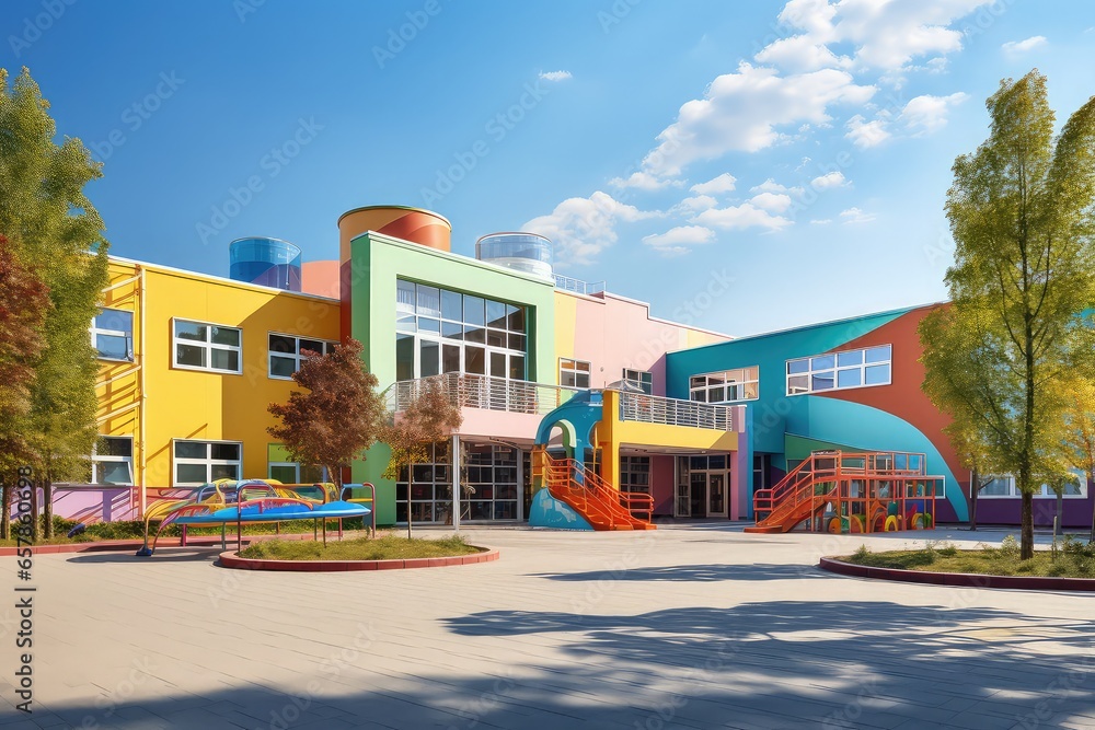 Preschool building exterior on a sunny day Stock Photo | Adobe Stock