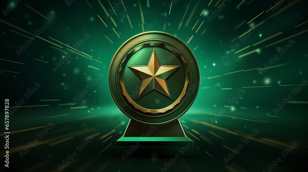 A shiny trophy on a radiant green background. Trophy a glorious symbol ...