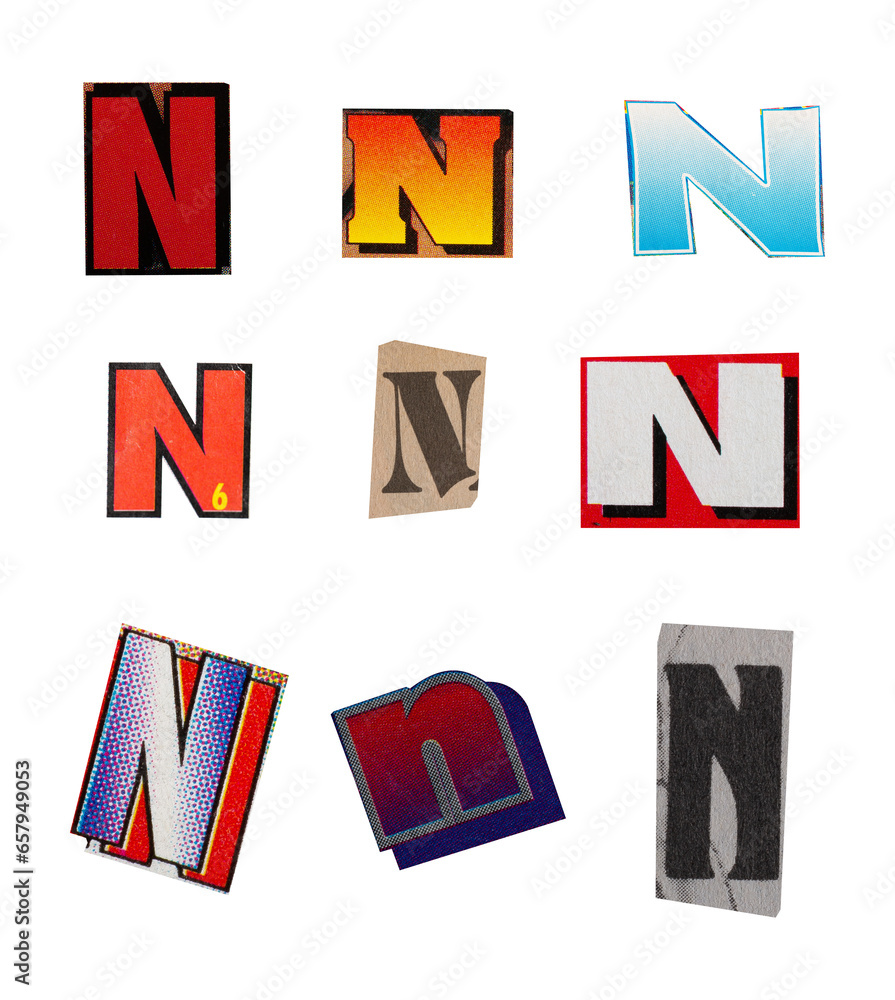Ransom letter font N from printout magazine cutout, collage element for ...