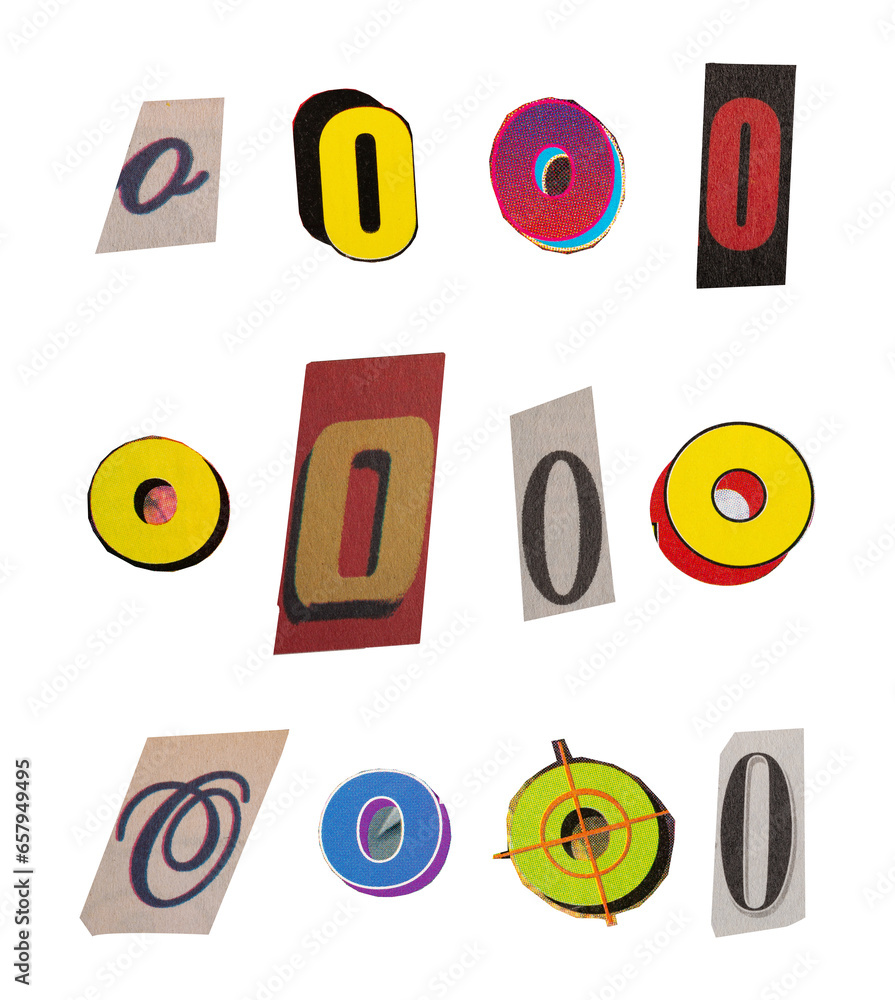Ransom letter font o from printout magazine cutout, collage element for ...