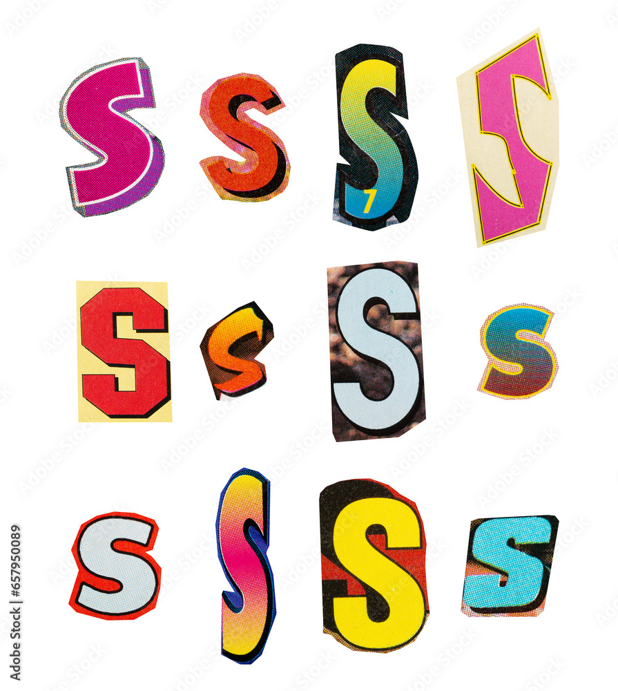 Ransom letter font S from printout magazine cutout, collage element for ...