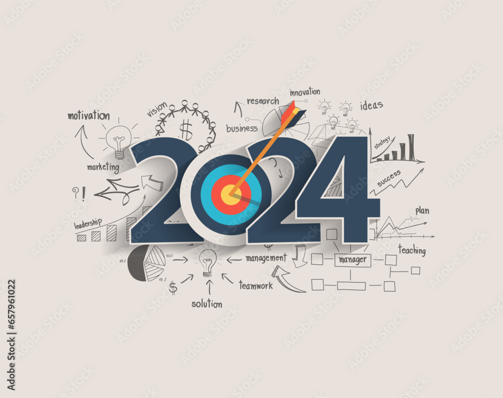 2024 new year target audience concept, Creative thinking drawing charts ...