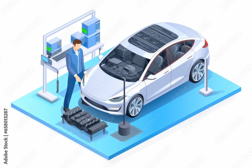 Electric car engineer production ev car assembly industry plant ...