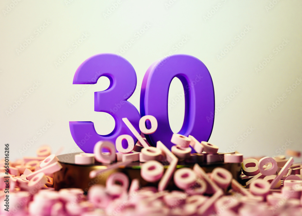 30% 3d number on podium with multiple percent symbols. light color ...