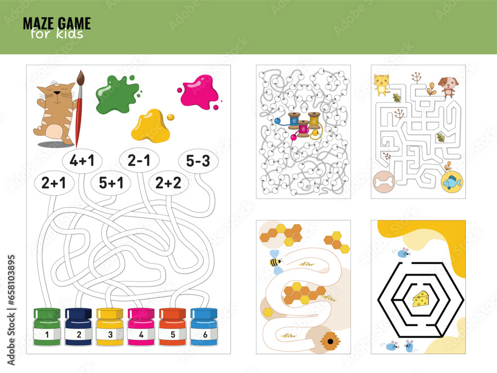 Children activities worksheet. Printable simple maze logic labyrinth ...