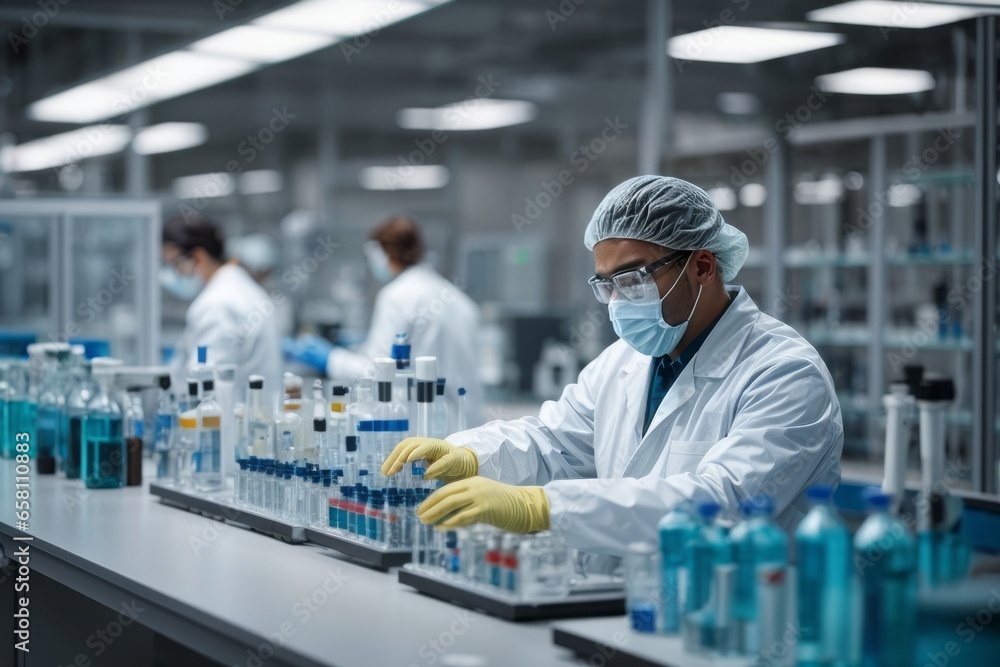 Microbiology researchers conduct experiments and drug analyses in a ...