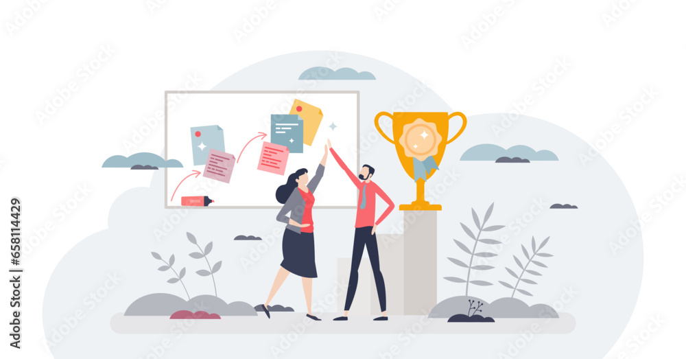 Achievement celebration for successful business goal tiny person ...