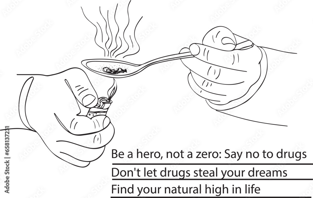 Cooked Heroin on Spoon - Doodle-Style Anti-Drug Illustration, No Drug ...