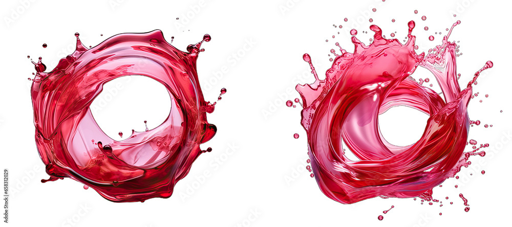 set round syrup red splash with droplets and bauble, isolated on a ...